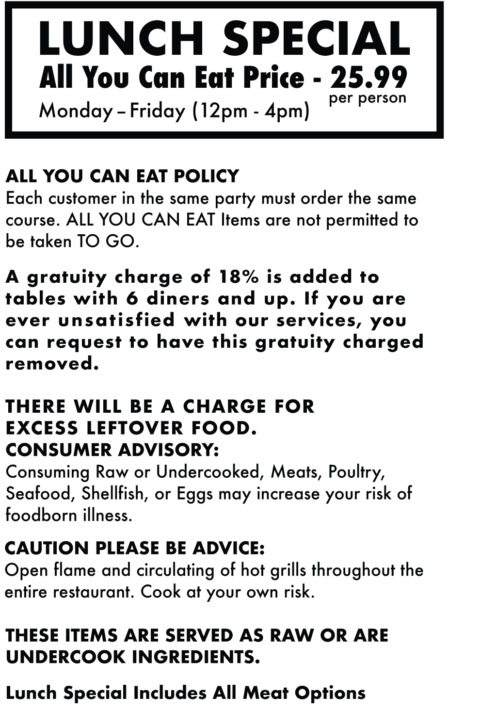 Menu | Chow One Korean Steakhouse